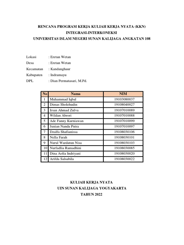 Rencana KKN UIN Sunan Kalijaga | PDF