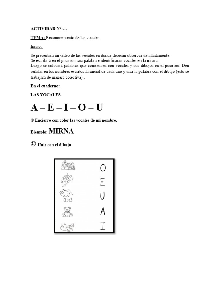 Actividad de Reconocimiento de Vocales | PDF