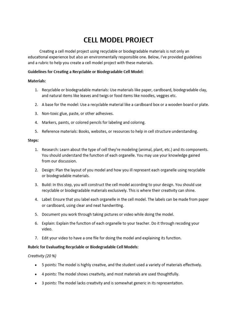 Cell Model Project | PDF | Cell (Biology) | Recycling