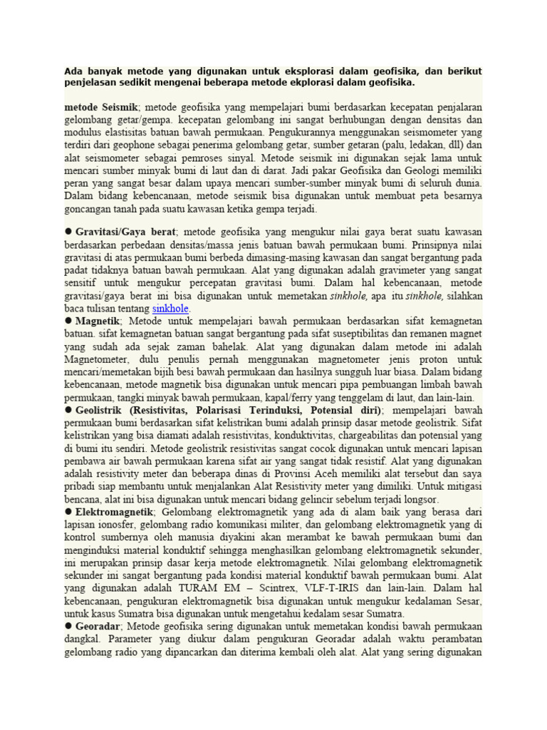 Ada Banyak Metode Yang Digunakan Untuk Eksplorasi Dalam Geofisika | PDF