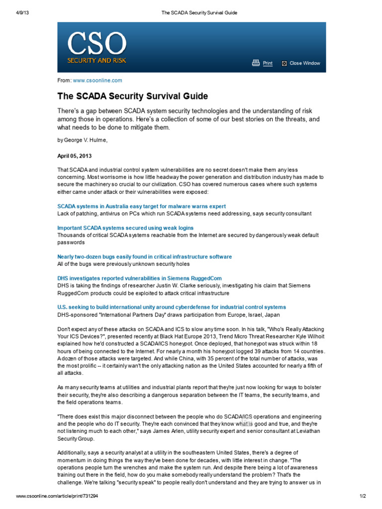 The SCADA Security Survival Guide | PDF | Security | Computer Security