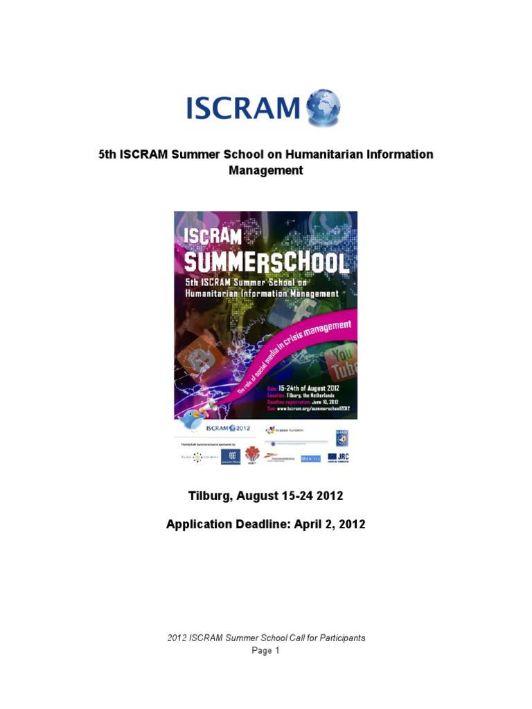 ISCRAM Summer School 2012 CFP | PDF | Social Media | Popular Culture & Media Studies