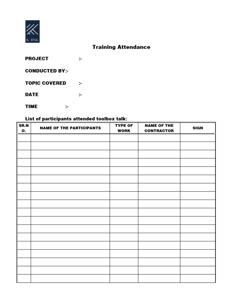 Toolbox Talk Attendance Record | PDF