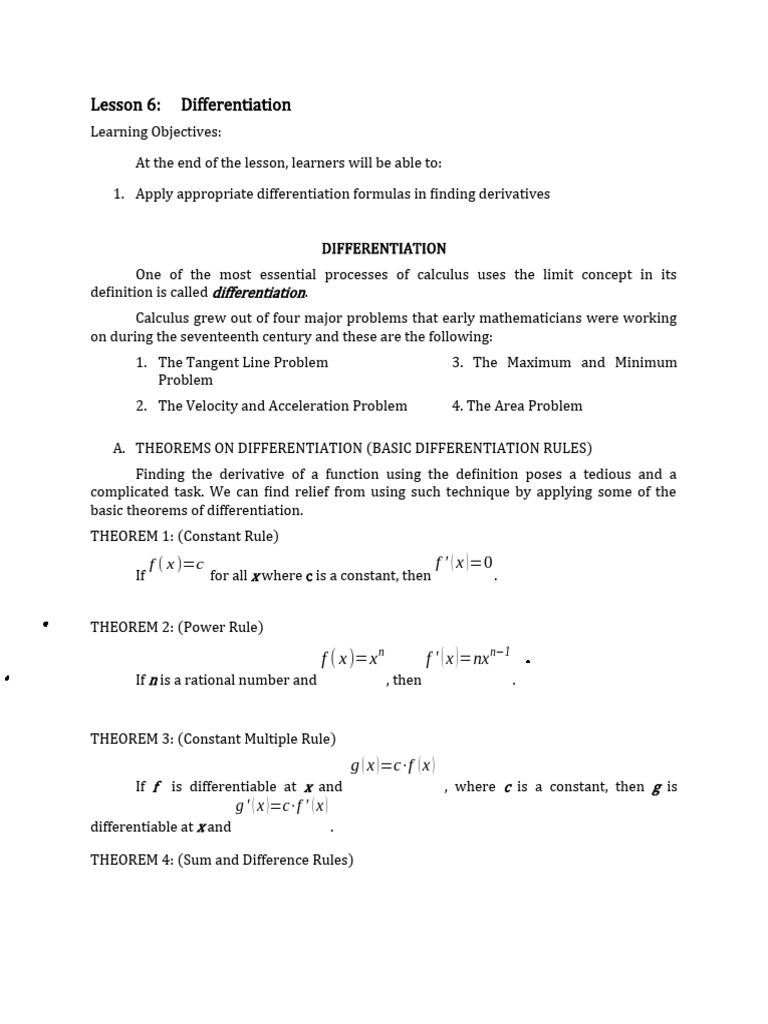 Lesson 6 - Basic Differentiation | PDF | Derivative | Calculus