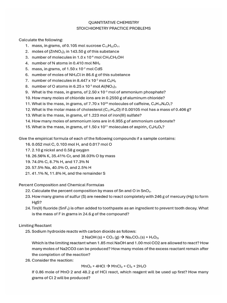 Stoichiometry Practice Problems | PDF
