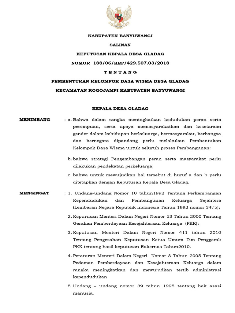 Pembentukan Dasa Wisma Desa Gladag | PDF