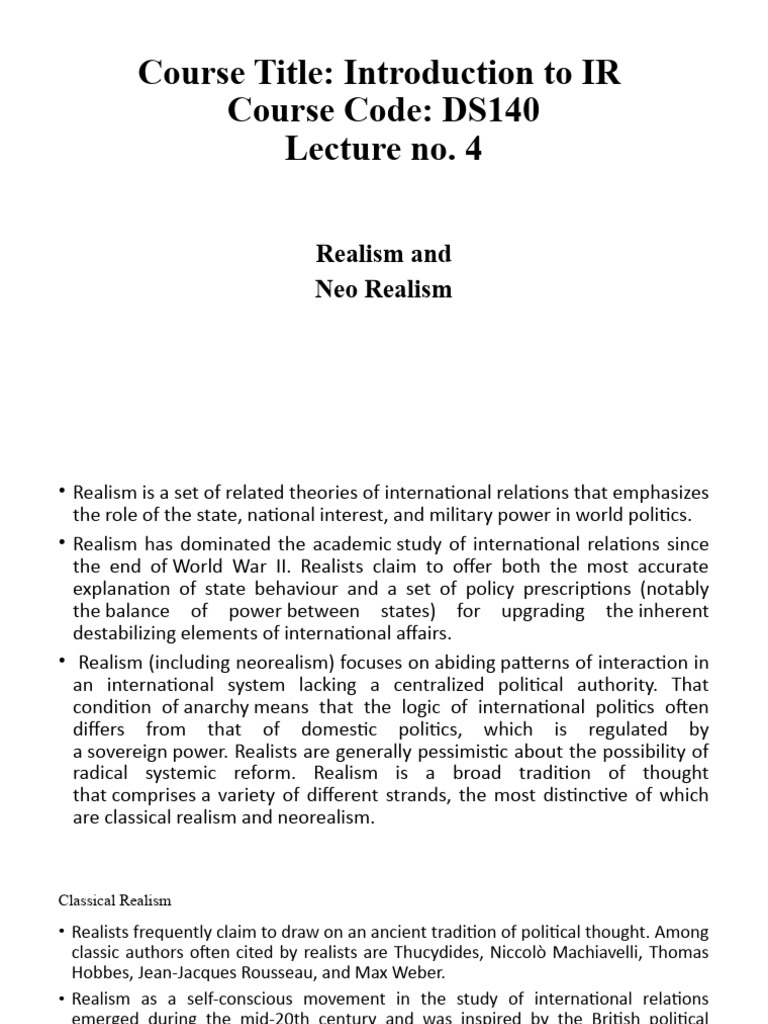 Lecture 4 - Realism and Neo Realism | PDF | Philosophical Theories ...