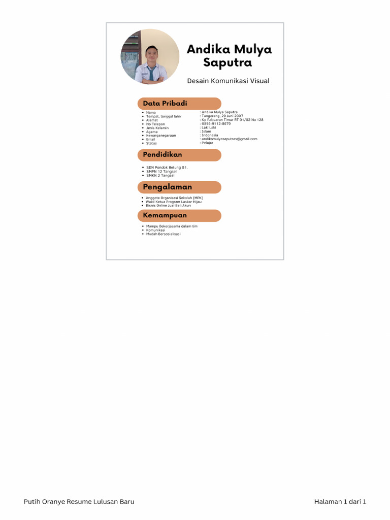 CV Job Training Andika Mulya Saputra 11 DKV 1 | PDF