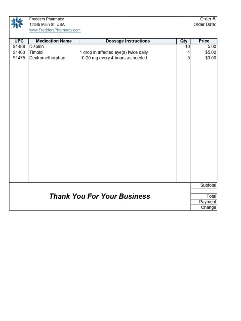Fredders Pharmacy Order Summary | PDF