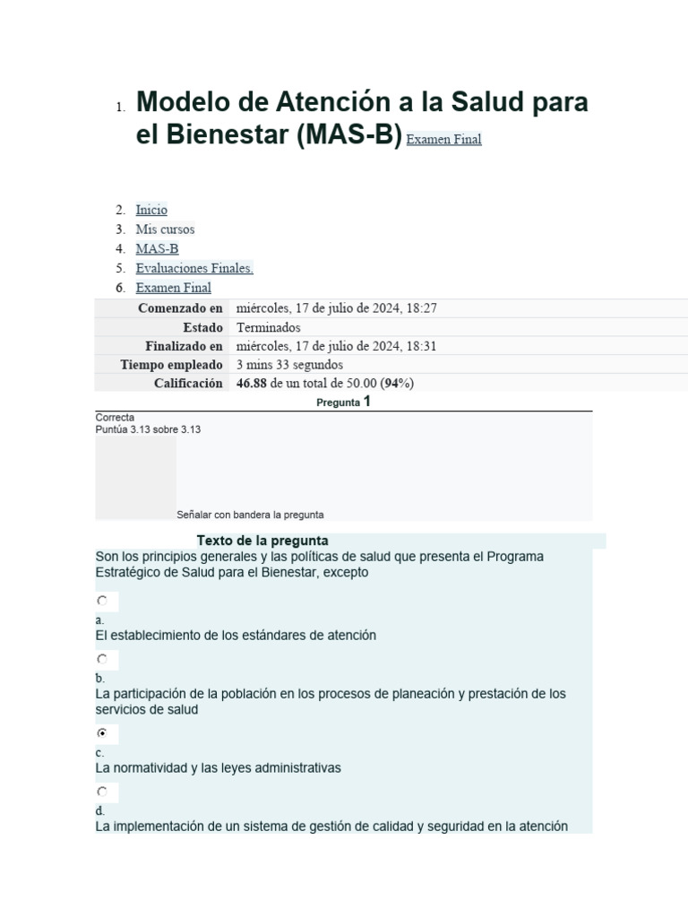 Modelo de Atención A La Salud para El Bienestar (MAS-B) Examen Final | PDF | Cuidado de la salud
