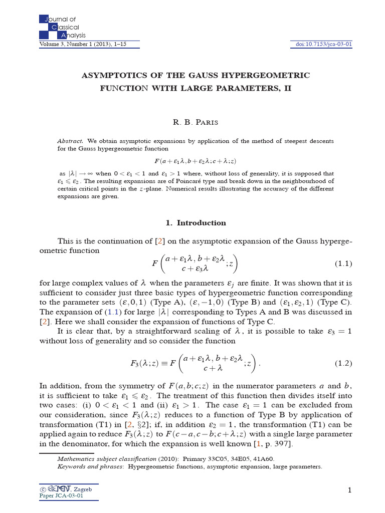 Paris Hypergeometric With Large Parameters | PDF | Function (Mathematics) | Mathematical Analysis