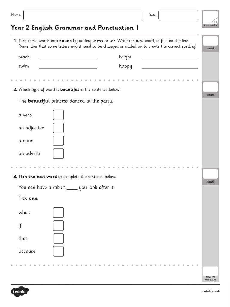 Year 2 English Grammar and Punctuation 1 | PDF | English Grammar ...