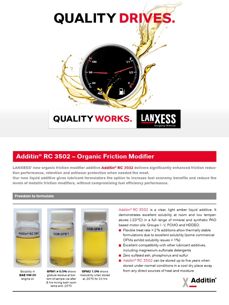 Additin RC 3502 OFM Sellsheet - EN | PDF | Motor Oil | Materials