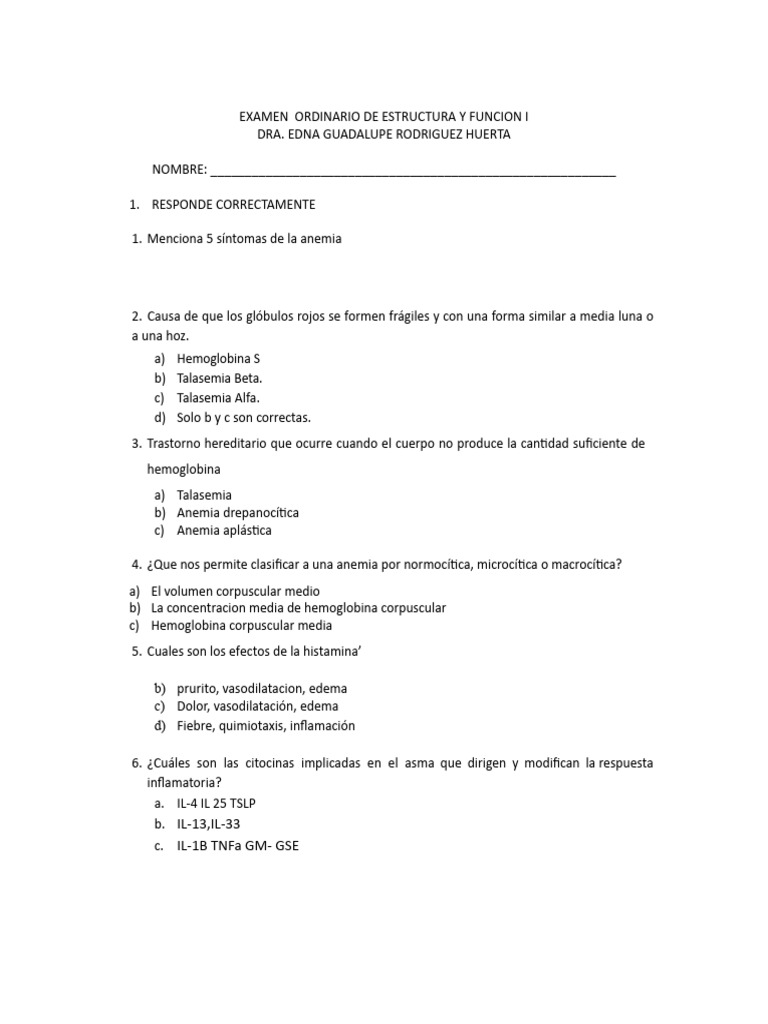 Examen de Estructura y Función I | PDF | Citocina | Sistema inmune