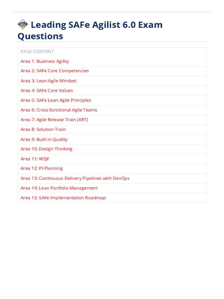 Leading SAFe Agilist 6.0 Exam Questions Coding N Concepts 2 | PDF ...