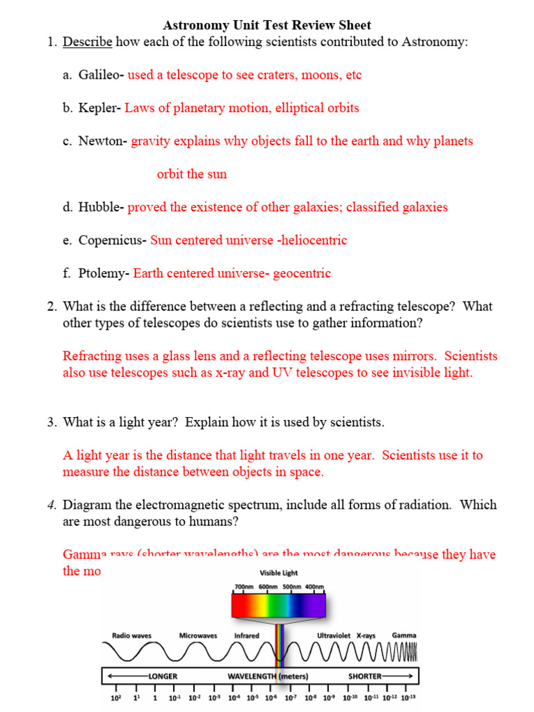 Astronomy Unit Exam Review Sheet 2017 Answers | PDF | Solar System ...