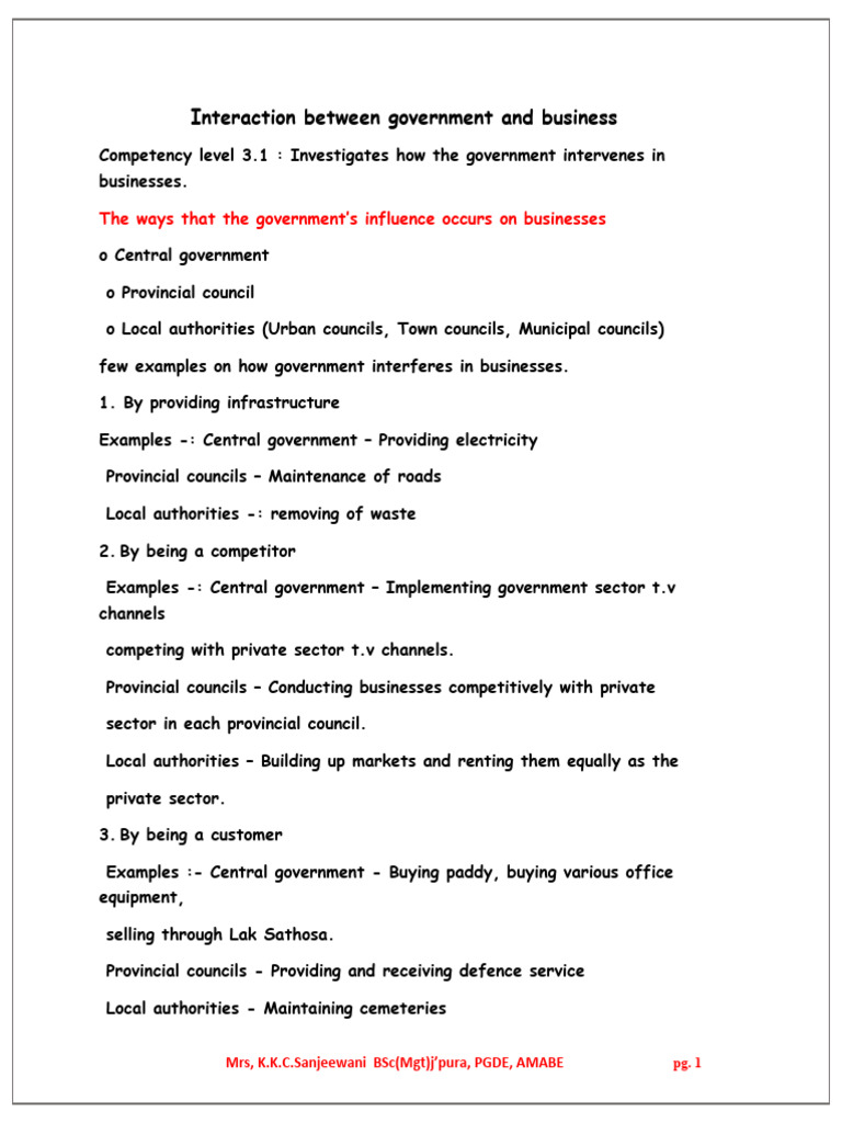 Interaction Between Government and Business | PDF | Taxes | Interest Rates