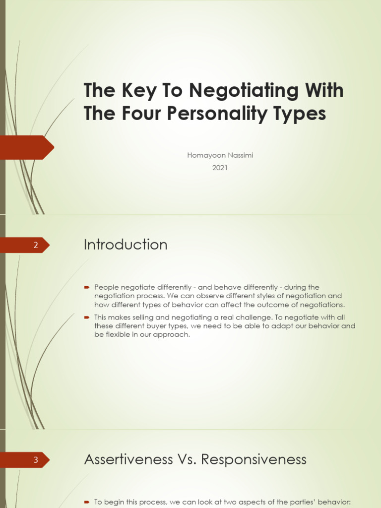 The Key To Negotiating With The Four Personality | PDF | Negotiation | Psychological Concepts