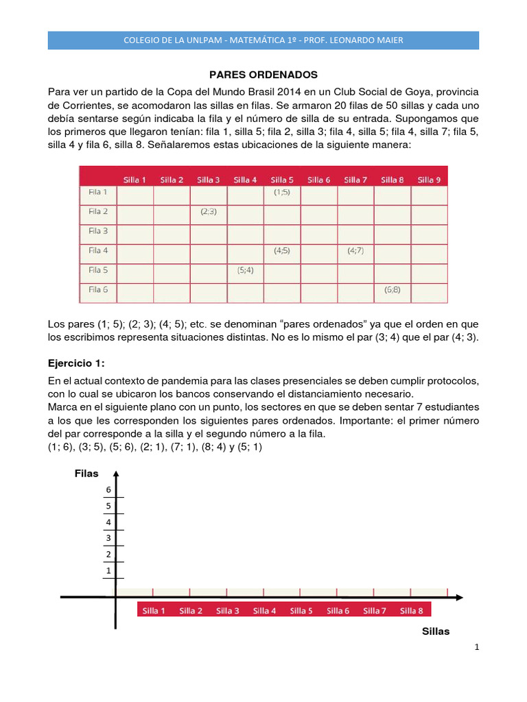 Pares Ordenados | PDF | Sistema de coordenadas Cartesianas | Geometría ...