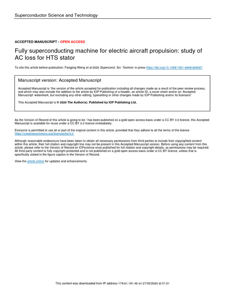 Fully Superconducting Machine For Electric Aircraf | PDF | Alternating ...