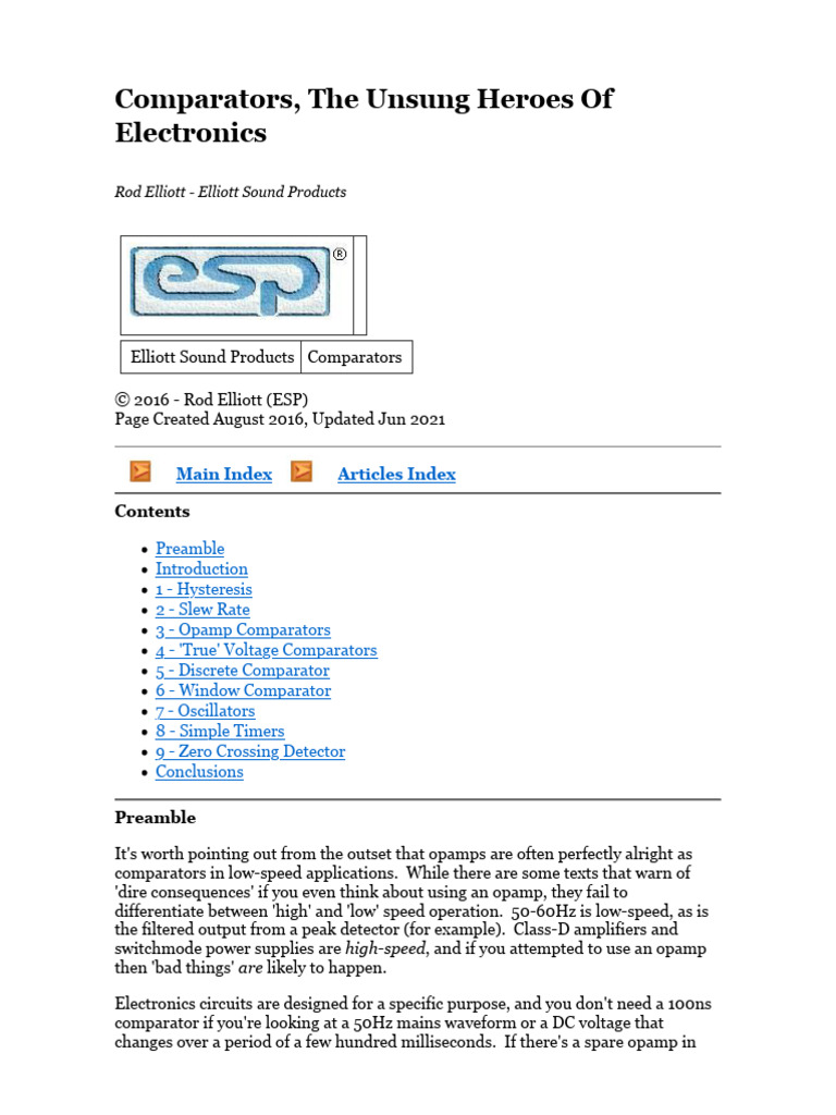 Electronics Comparators Guide | PDF | Operational Amplifier | Amplifier