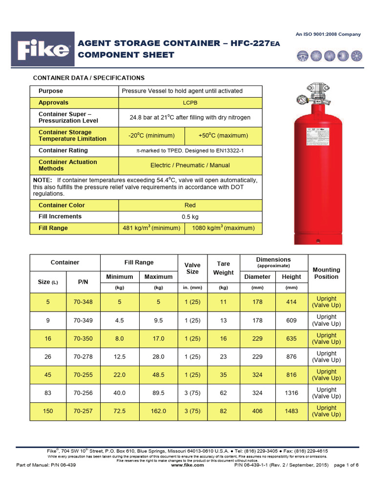 Agent Storage Container Component Sheet - FM-200 | PDF | Valve | Pipe (Fluid Conveyance)