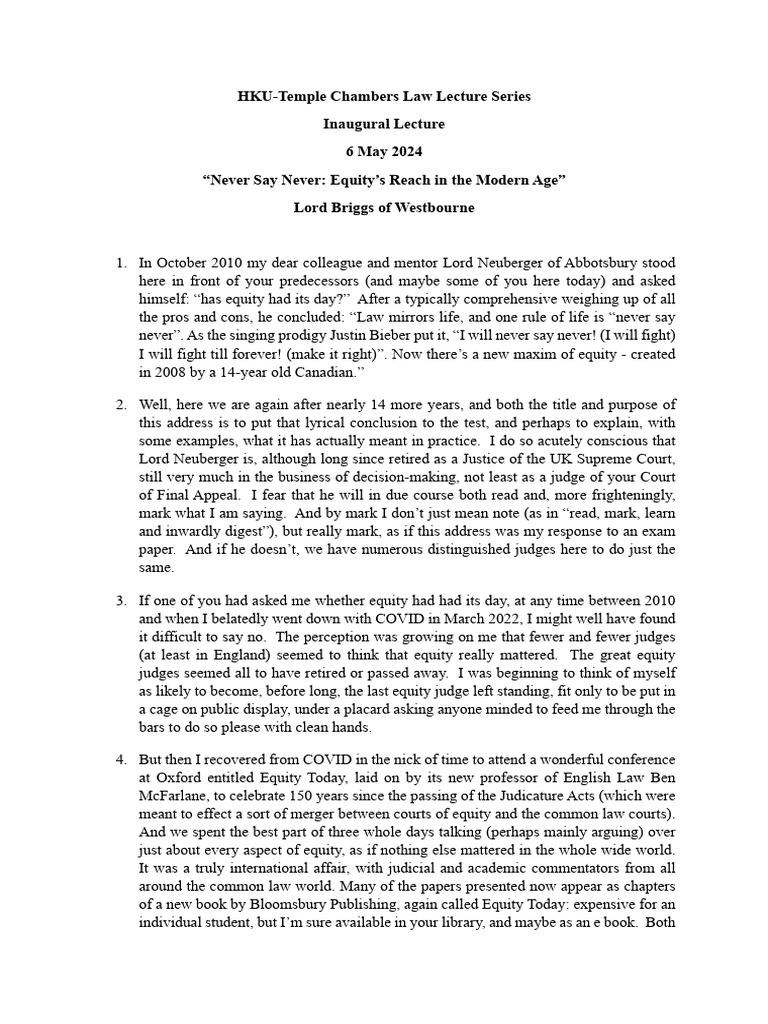 Lecture Script (Final) .B52de771 | PDF | Equity (Law) | Legal Remedy
