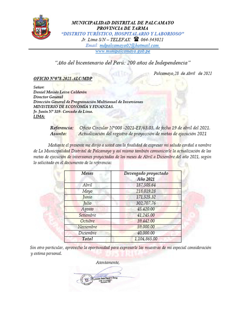 Oficio 2021 | PDF | Perú | Gobierno local