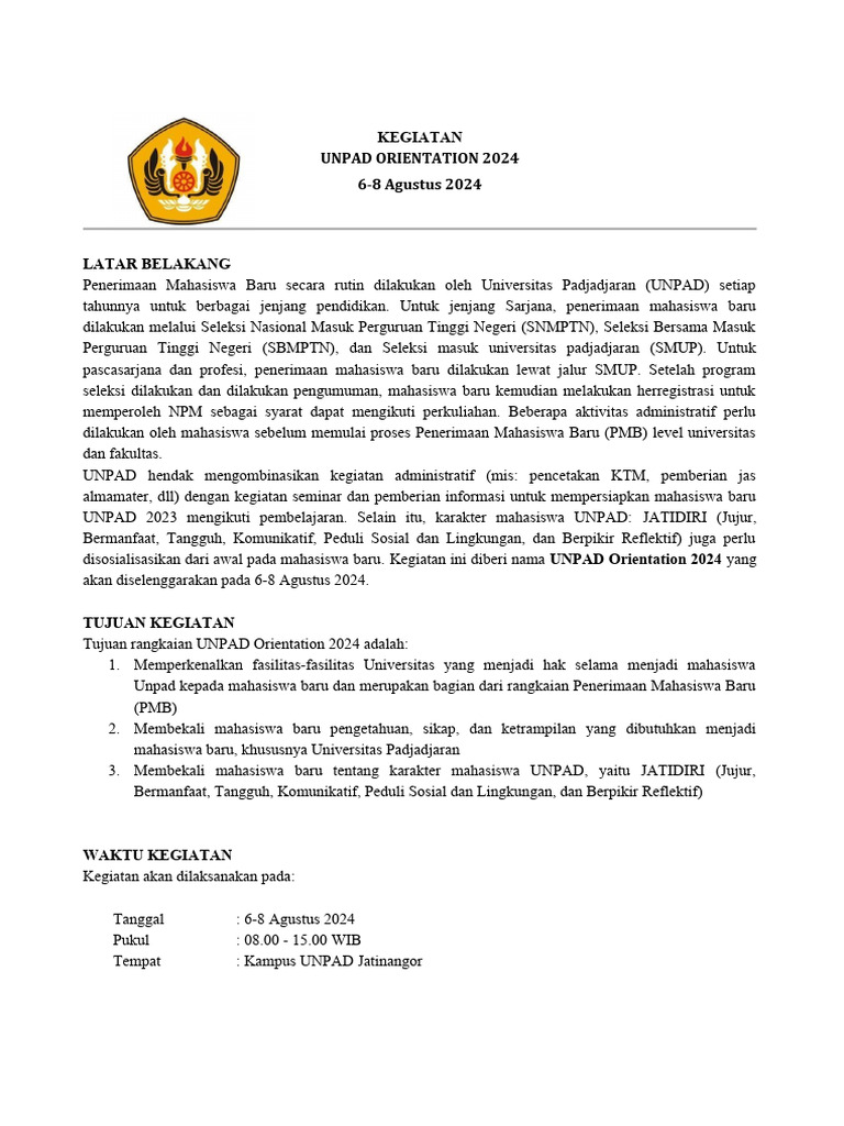 Informasi UNPAD Orientation 2024 - Final | PDF