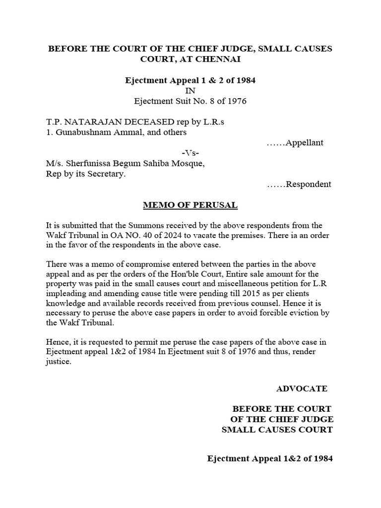 Eject Appel Memo of Perusal | PDF | Appeal | Government Institutions