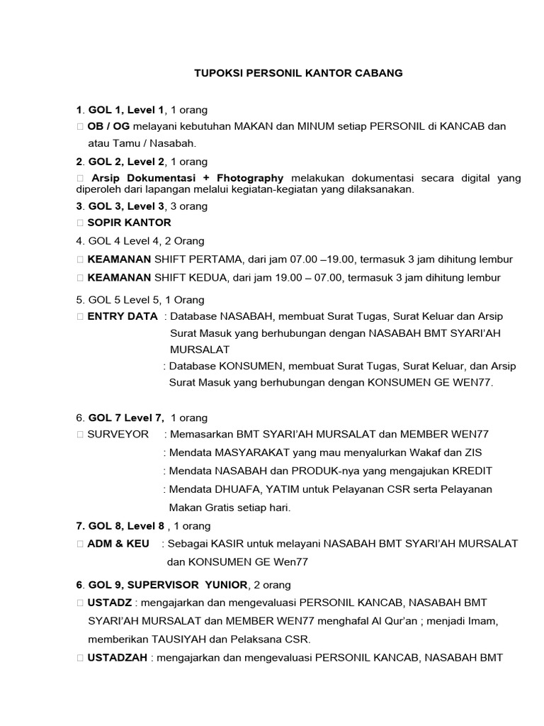 Tupoksi Personil Pt. Eah Group | PDF | Pengelolaan Keuangan & Uang | Hukum