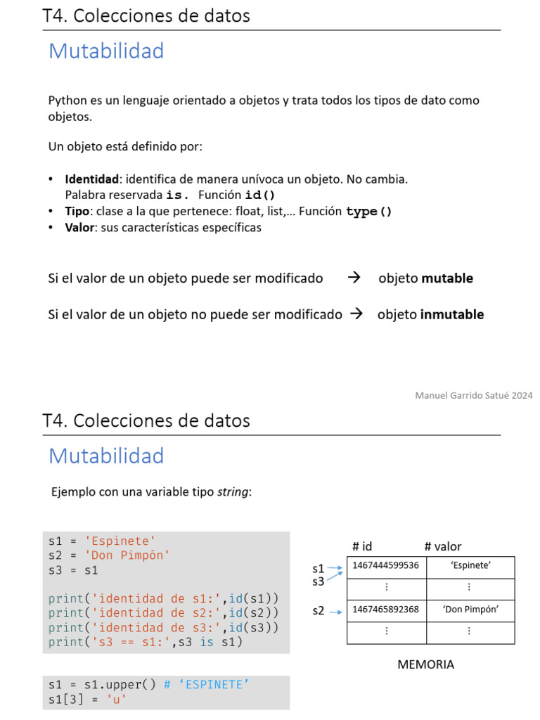 Tema4 Colecciones | PDF | Objeto (informática) | Python (lenguaje de programación)