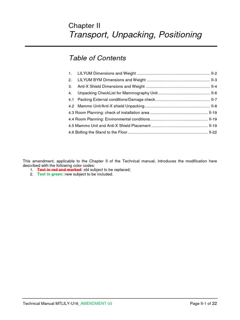 MTLILY-U16 Chap02 TRANSPORT, UNPACKING, POSITIONING - AMENDMENT 03 | PDF | Screw