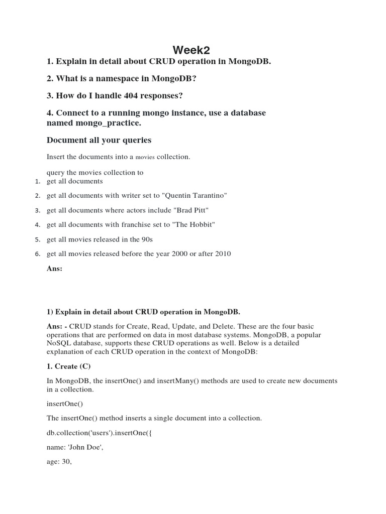 Week 2 | PDF | Mongo Db | Databases