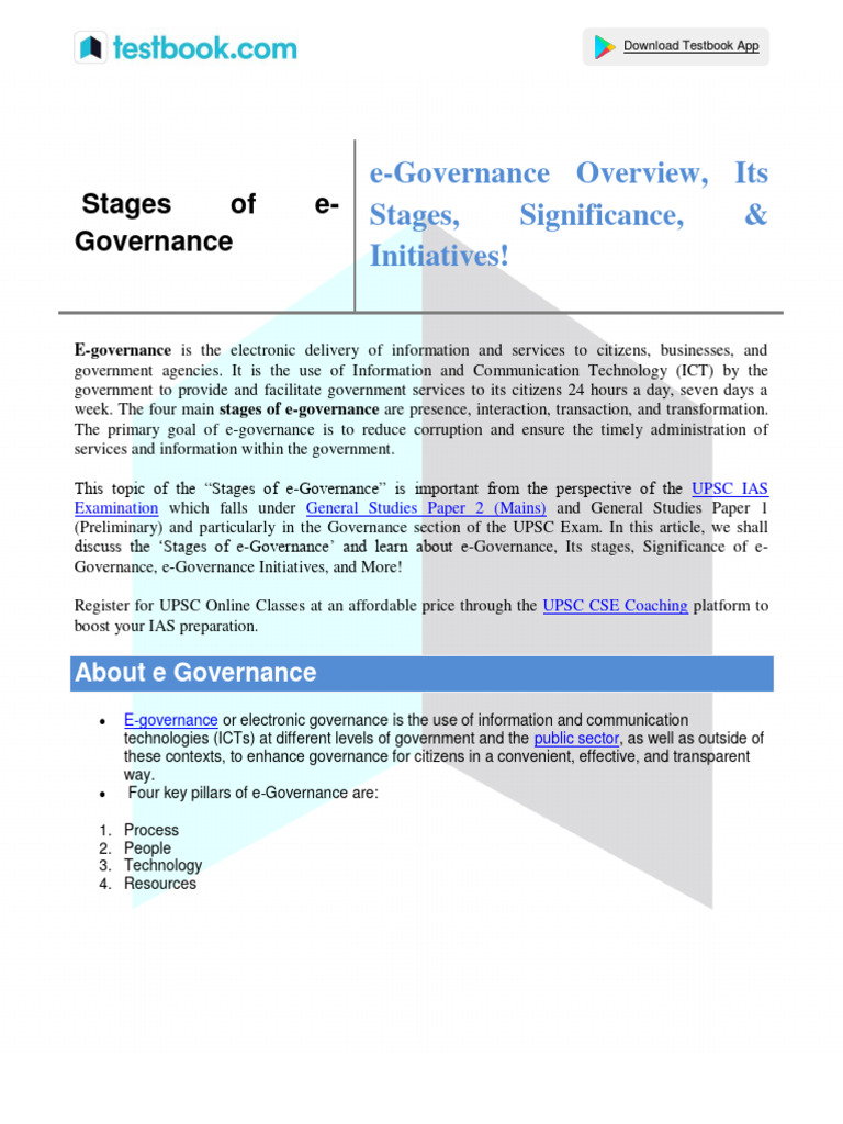 Stages and Pillars of E-Governance | PDF | E Government | Computing