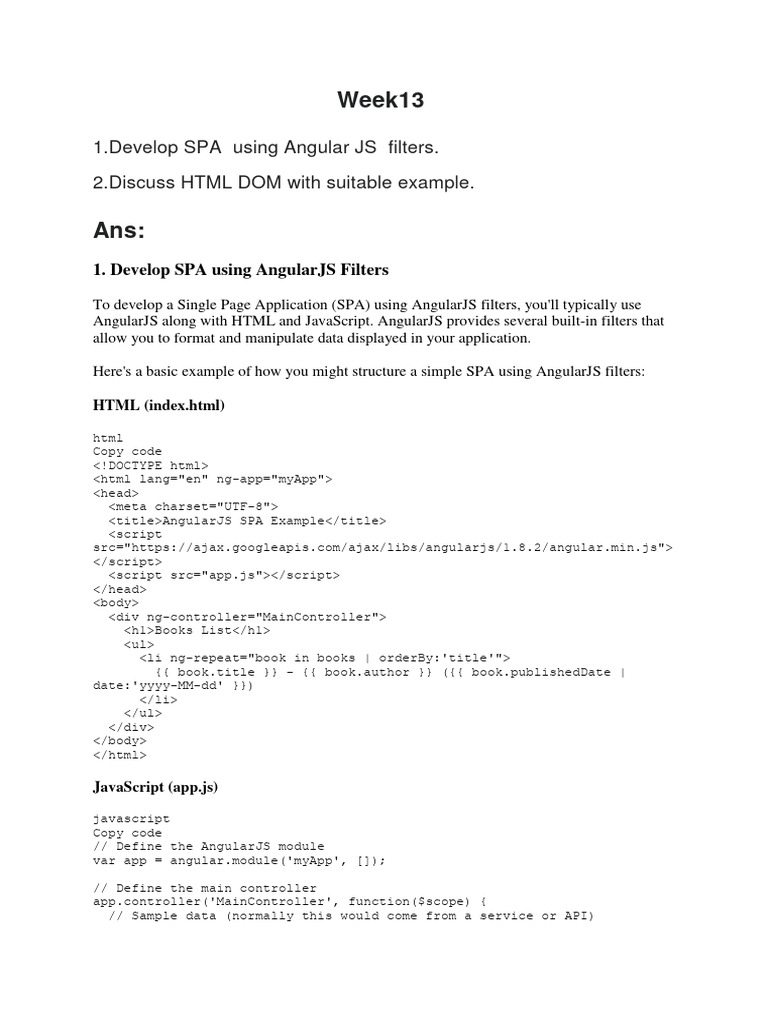Week 13 Pdf Angular Js Document Object Model