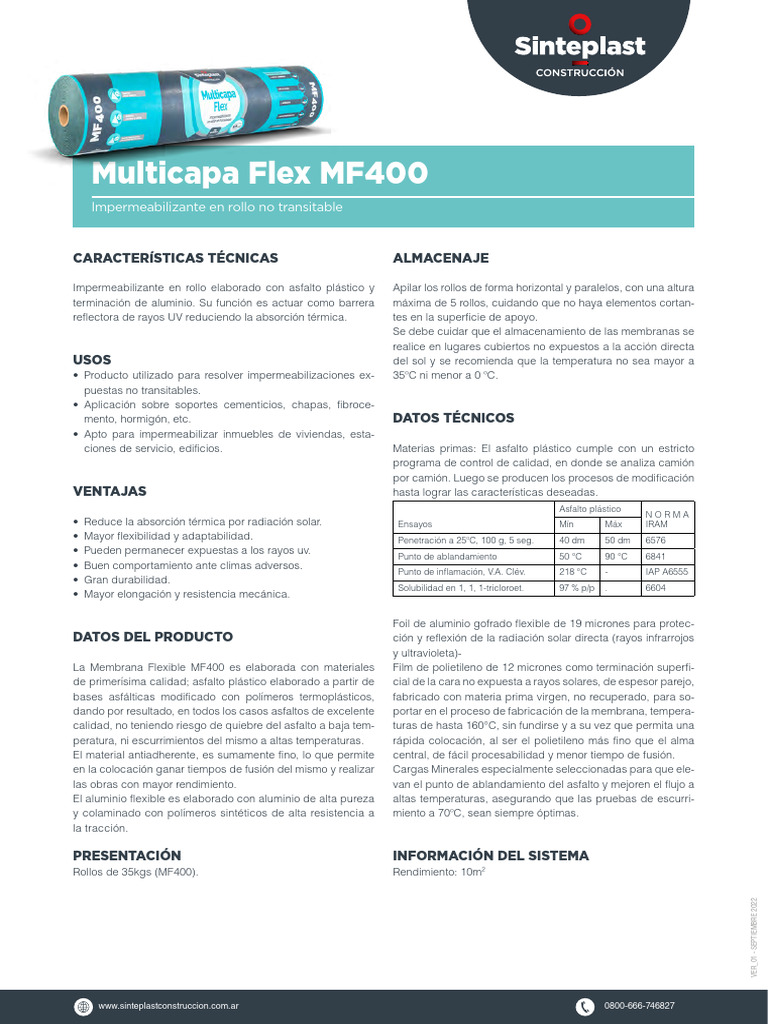 Multicapa Flex MF400 | PDF | Aluminio | Agua