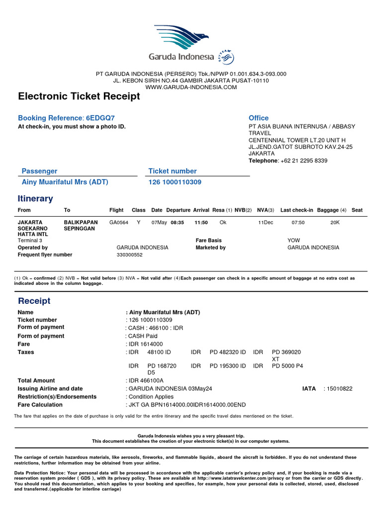 Balikpapan, 07may, Muarifatul Ainy (CGK BPN - REROUTE) | PDF