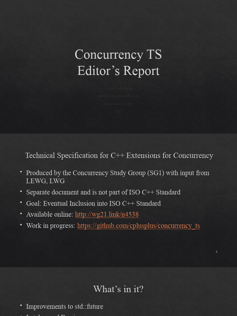 Concurrency TS - Editor's Report - Artur Laksberg - CppCon 2015 | PDF | C++ | Object Oriented ...