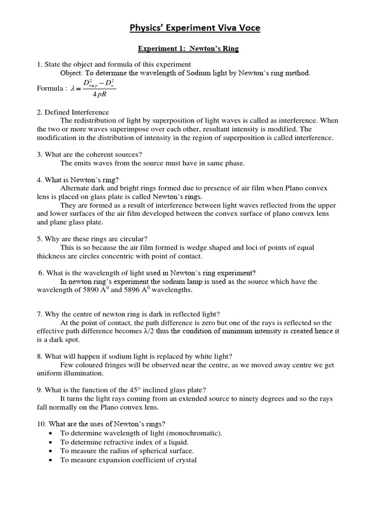 Viva Voce - Phy. Exp. | PDF | Semiconductors | Diffraction