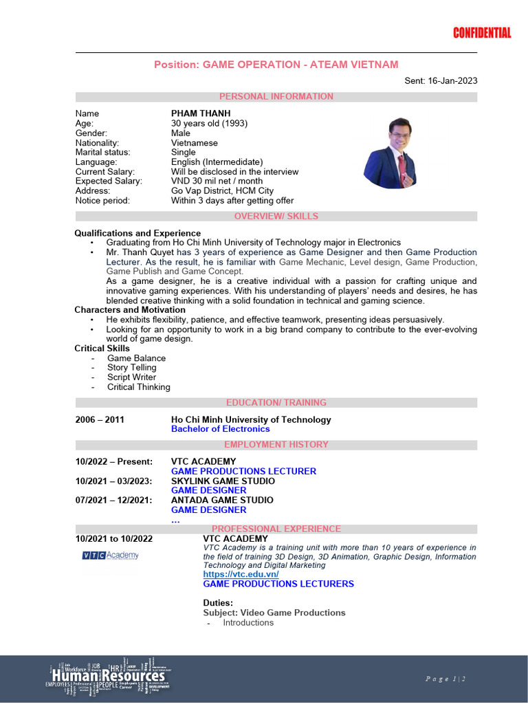 Template - Candidate's Profile - KOSAIDO. | PDF