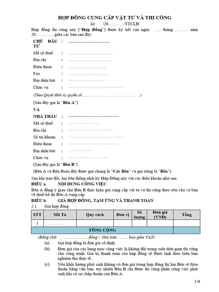 Mau - HD Cung Cap Vat Tu Va Thi Cong | PDF