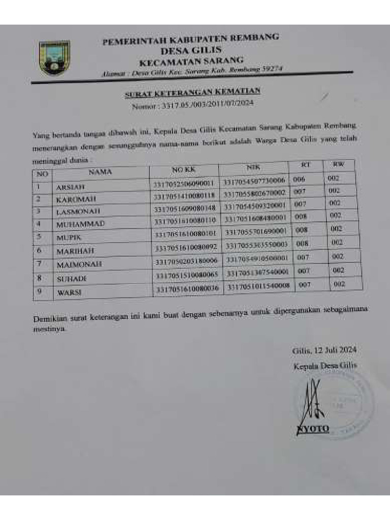 Bukti TMS Surat Kematian | PDF