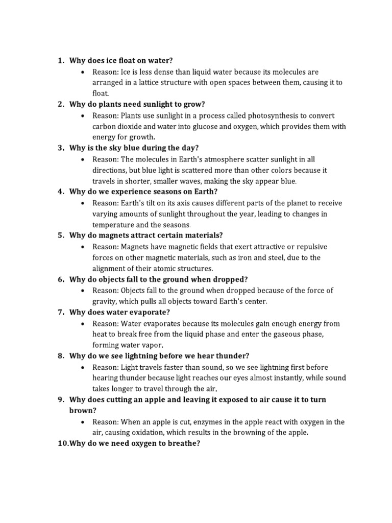 6th Grade - Why Questions - Answers | PDF