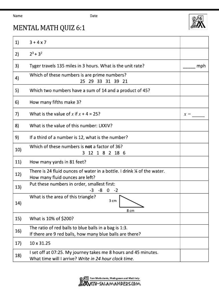 Mental Maths 1 | PDF