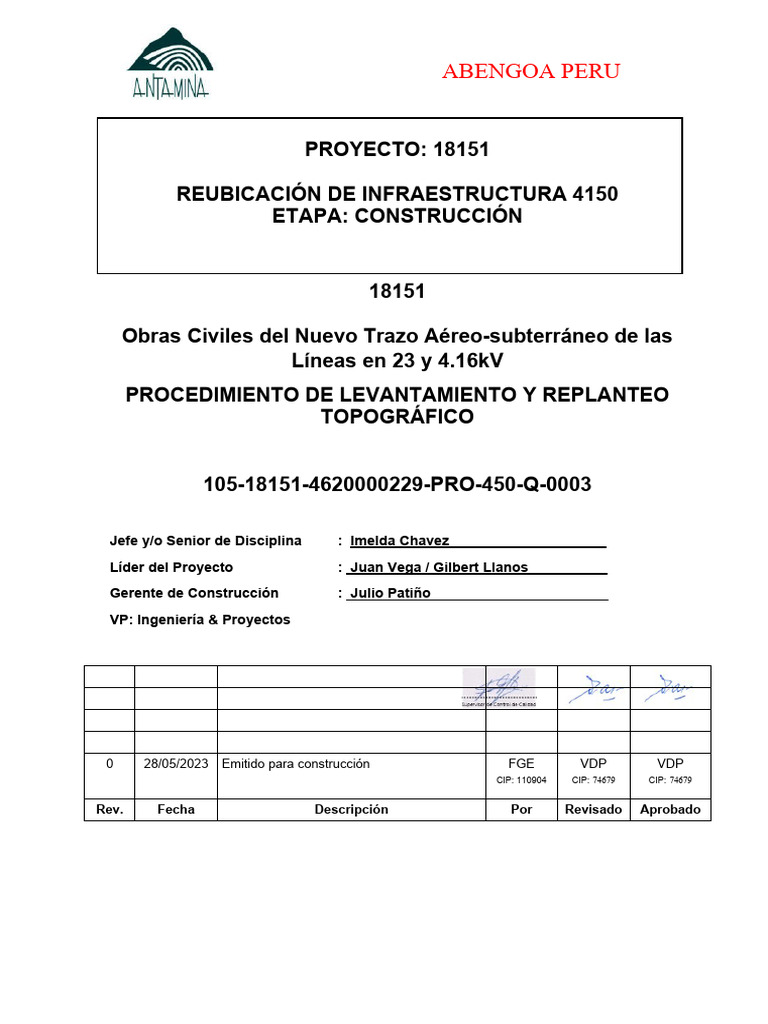 Procedimiento Topográfico Proyecto 18151 | PDF | Topografía | Agrimensura