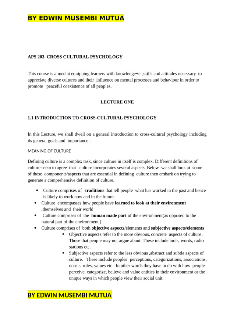 Introduction To Cross Cultural Psychology | PDF