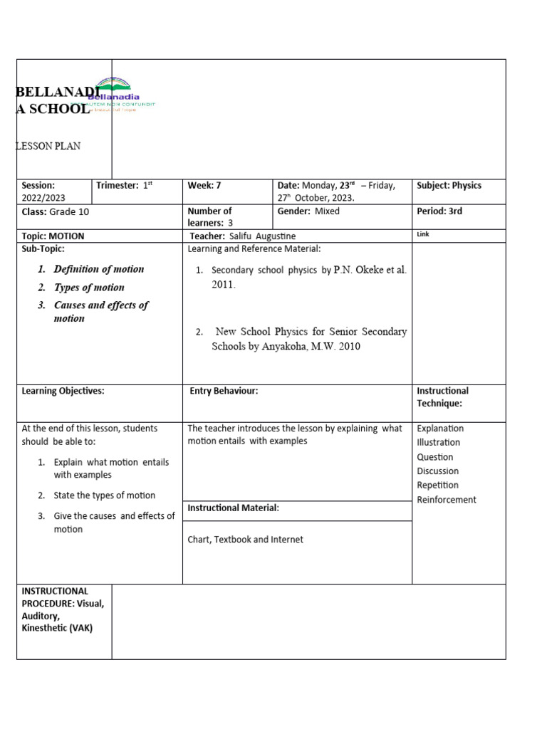 Grade 10 Physics Lesson on Motion | PDF | Rotation | Force