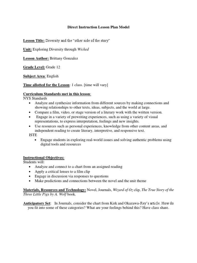 Wicked Lesson Plan: Exploring Diversity | PDF | Lesson Plan | Hero