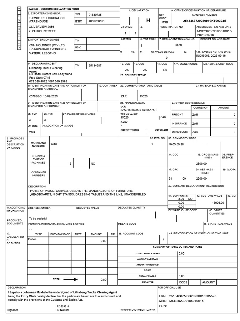 SAD500-5576 | PDF | Taxes | Customs